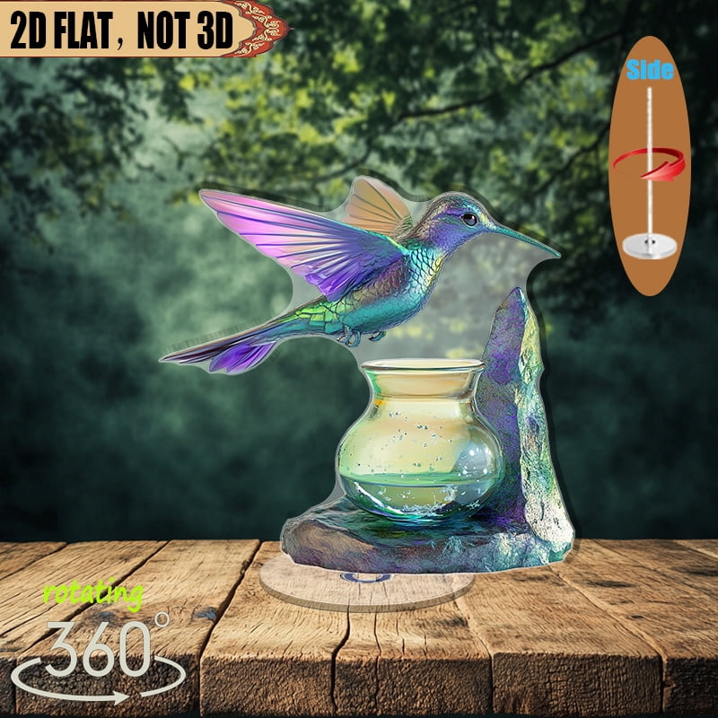 1pc 2d flat Rotating acrylic display featuring vibrant hummingbirds and ...