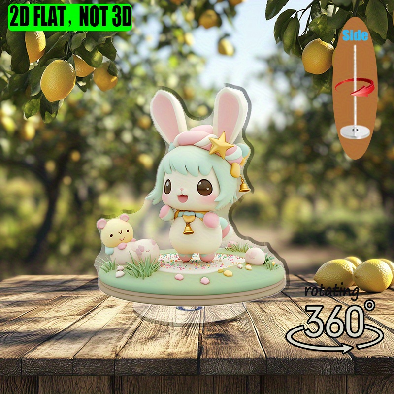 1pc 2d flat Rotating acrylic display featuring a whimsical bunny with ...