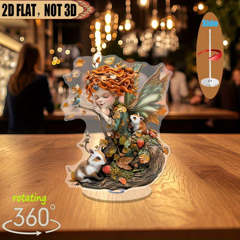 1pc 2d flat Rotating acrylic display featuring whimsical forest sprites ...