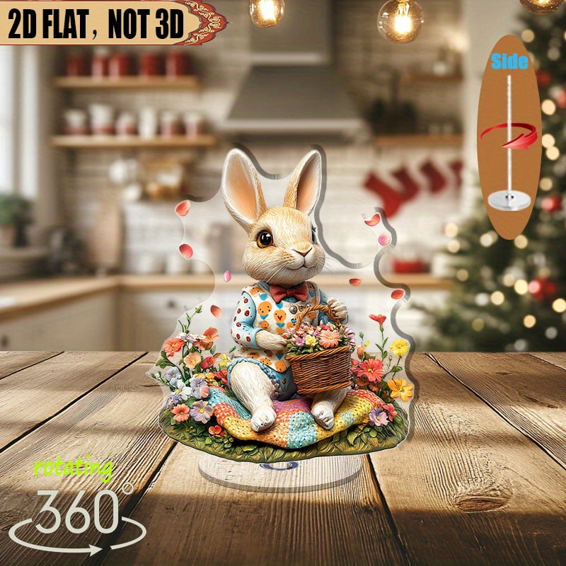 1pc 2d flat Rotating acrylic display featuring whimsical rabbit in vest ...