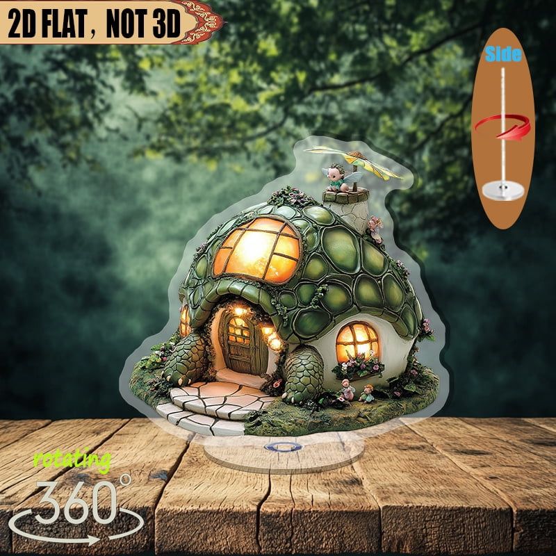 1pc 2d flat Rotating acrylic display featuring a whimsical turtle ...