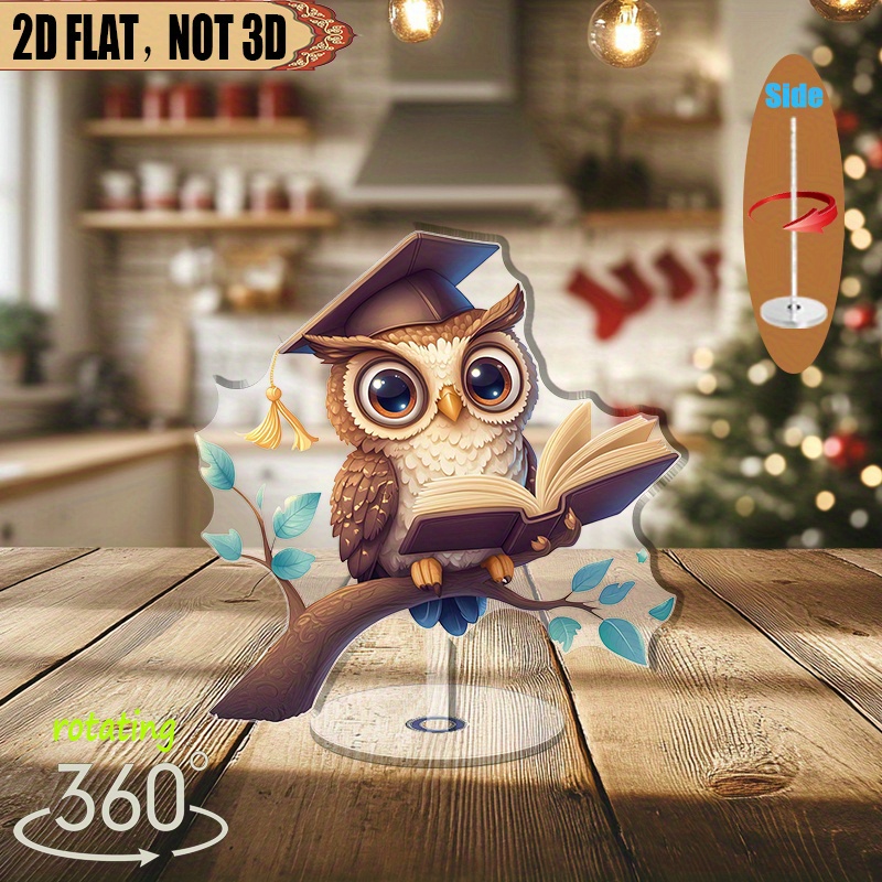 1pc 2d flat Rotating acrylic display featuring a wise owl with ...