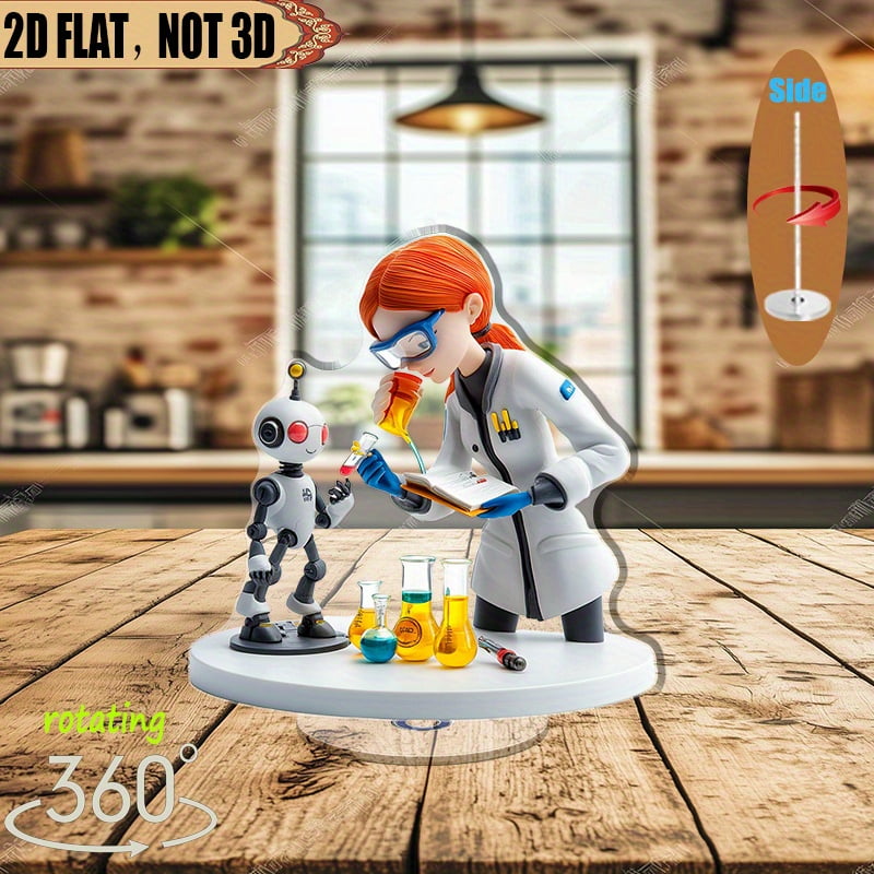 1pc 2d flat Rotating acrylic display featuring a young scientist ...