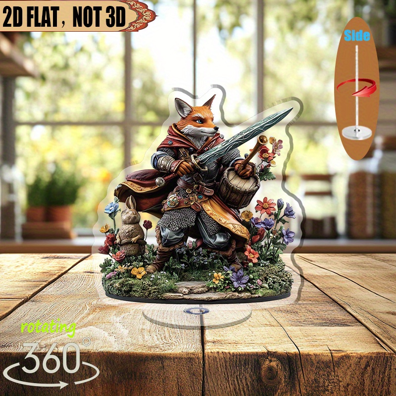 1pc 2d flat Rotating acrylic display piece featuring a courageous fox ...
