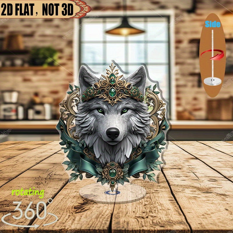 1pc 2d flat Rotating acrylic display piece featuring a jeweled wolf ...