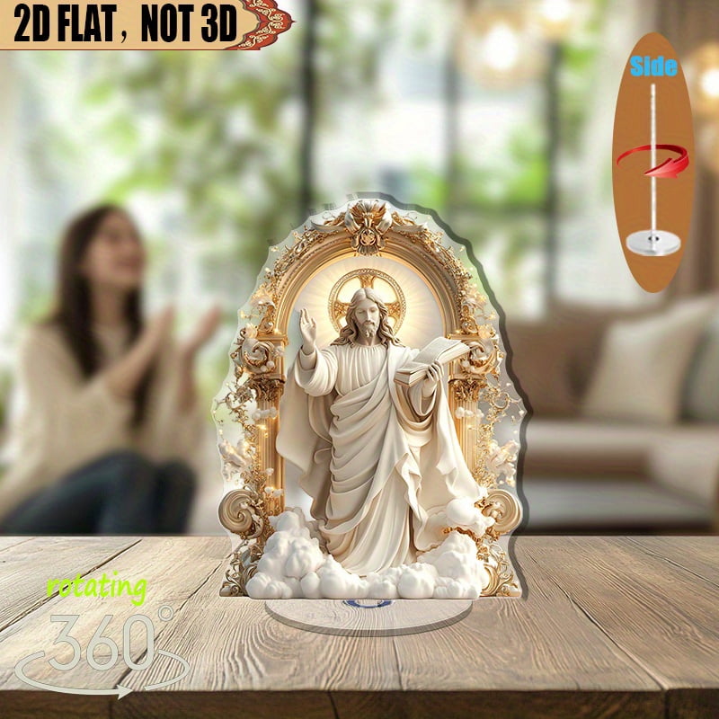 1pc 2d flat Rotating acrylic display piece featuring a majestic Jesus ...