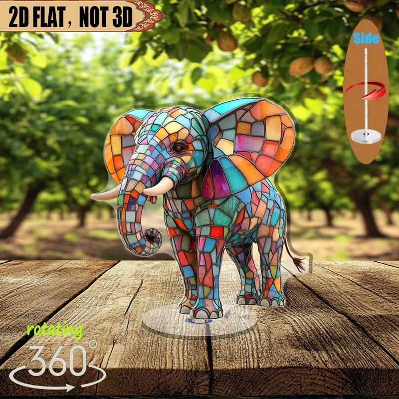 1pc 2d flat Rotating acrylic display piece featuring a vibrant elephant ...