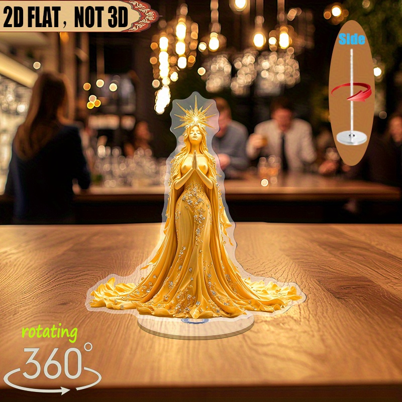 1pc 2d flat Rotating acrylic display piece featuring a golden statue of ...