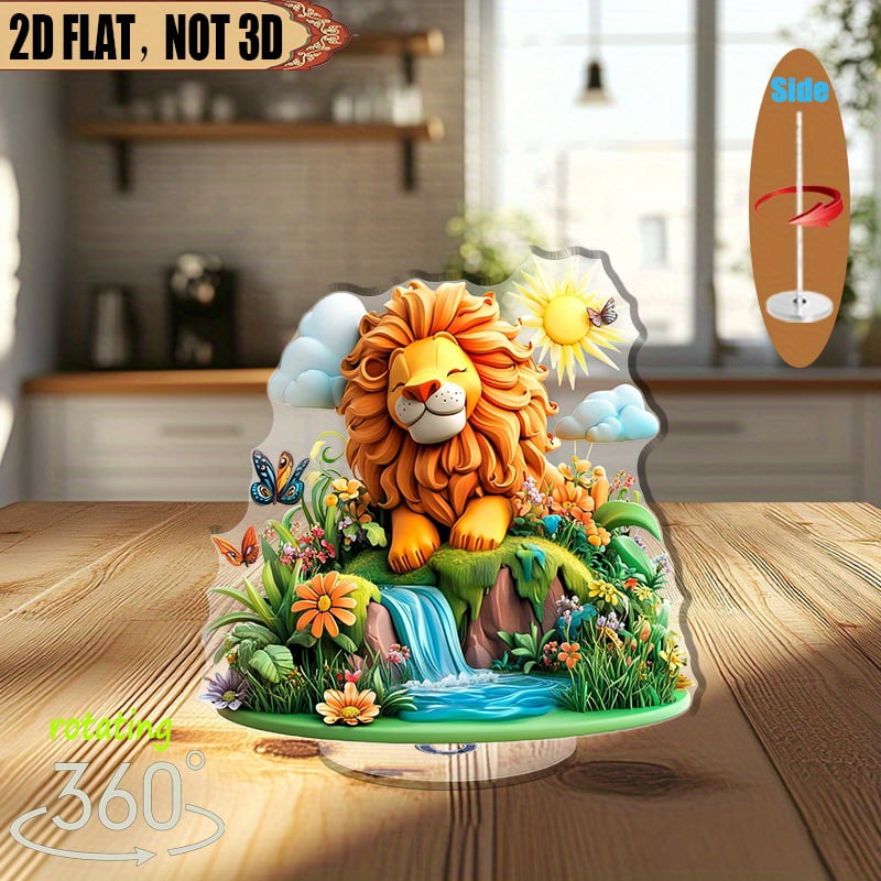 1pc 2d flat Rotating acrylic display piece featuring a majestic lion ...