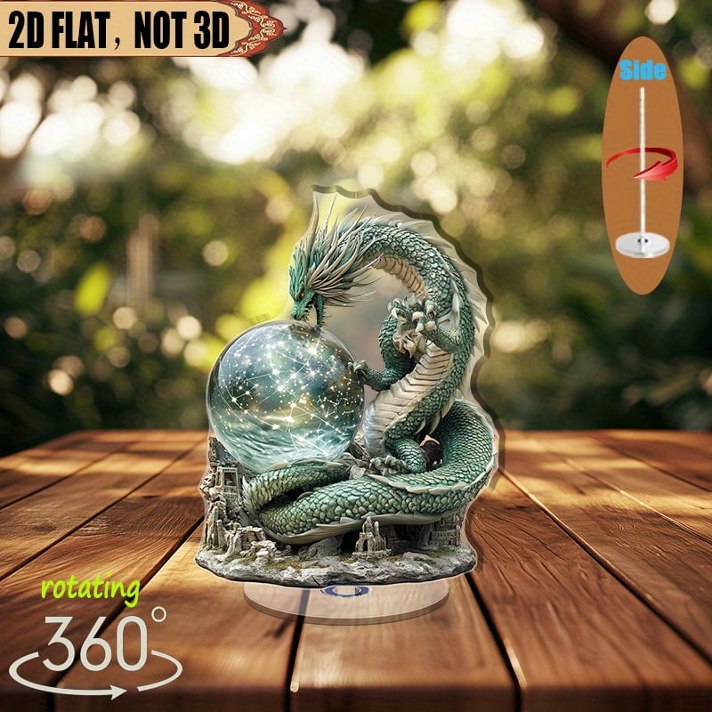 1pc 2d flat Rotating acrylic display showcasing a mystical dragon ...