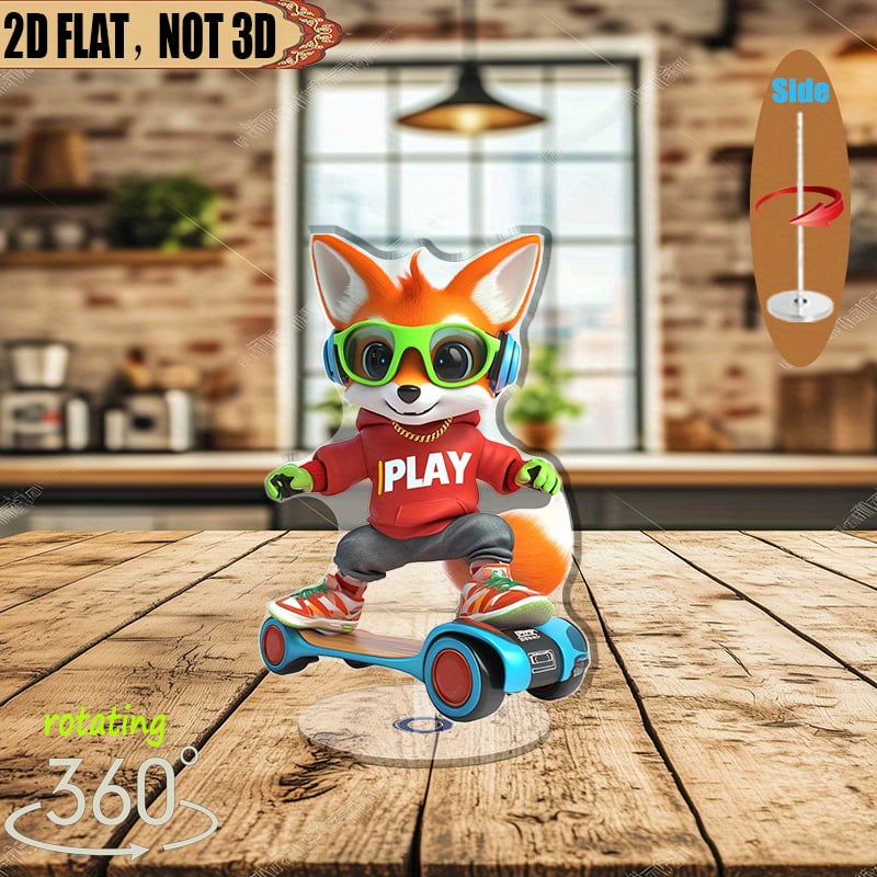 1pc 2d flat Rotating acrylic figurine featuring a playful animated fox ...