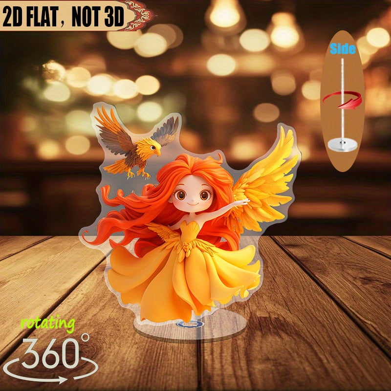 1pc 2d flat Rotating acrylic figurine featuring a joyful sun sprite with fiery hair and a golden ...