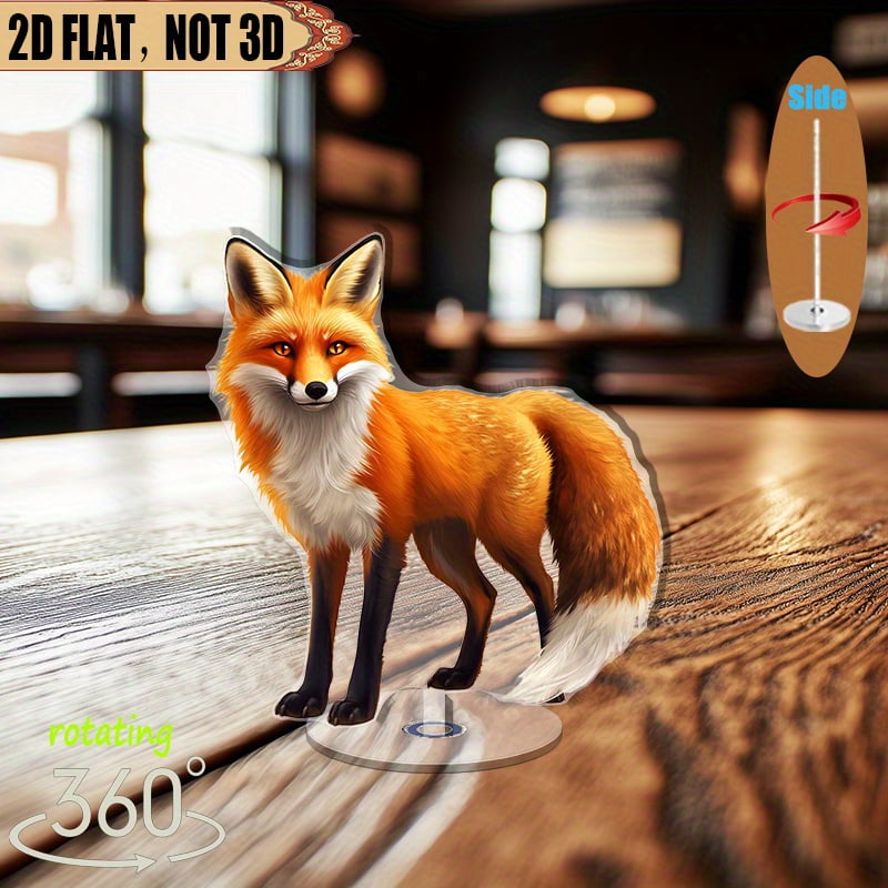1pc 2d flat Rotating acrylic figurine featuring a sleek fox with amber ...