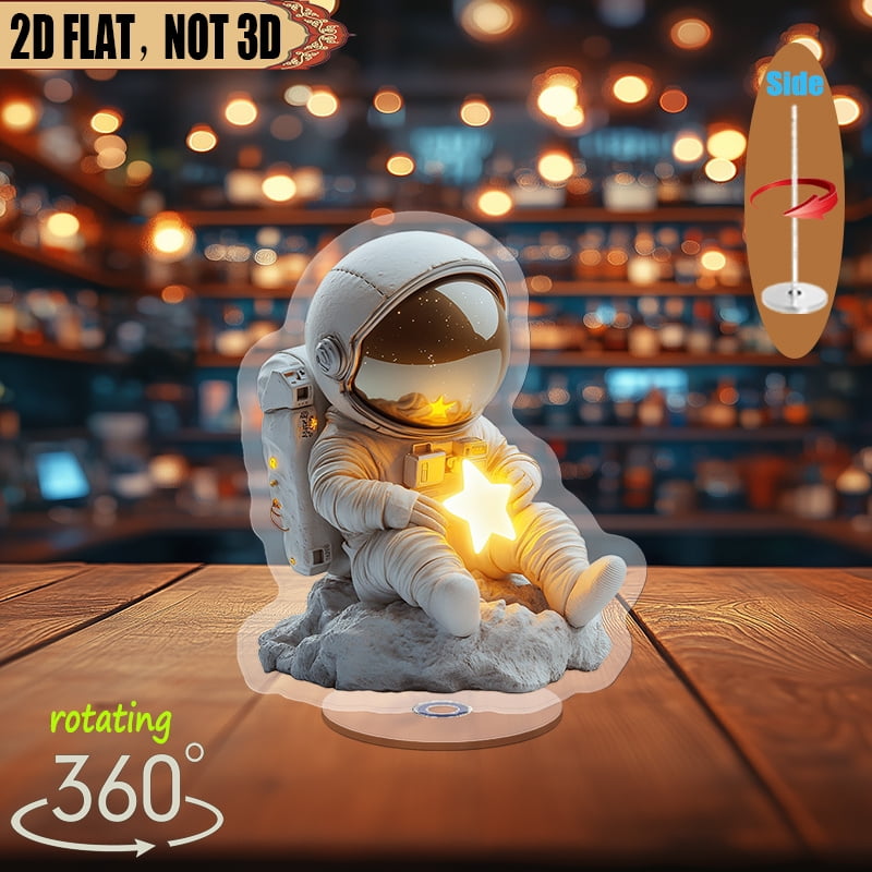 1pc 2d flat Rotating acrylic figurine featuring a tiny astronaut ...
