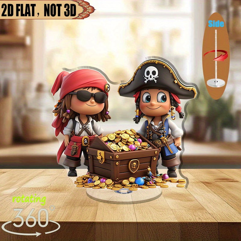 1pc 2d flat Rotating acrylic figurine featuring two pirate characters ...