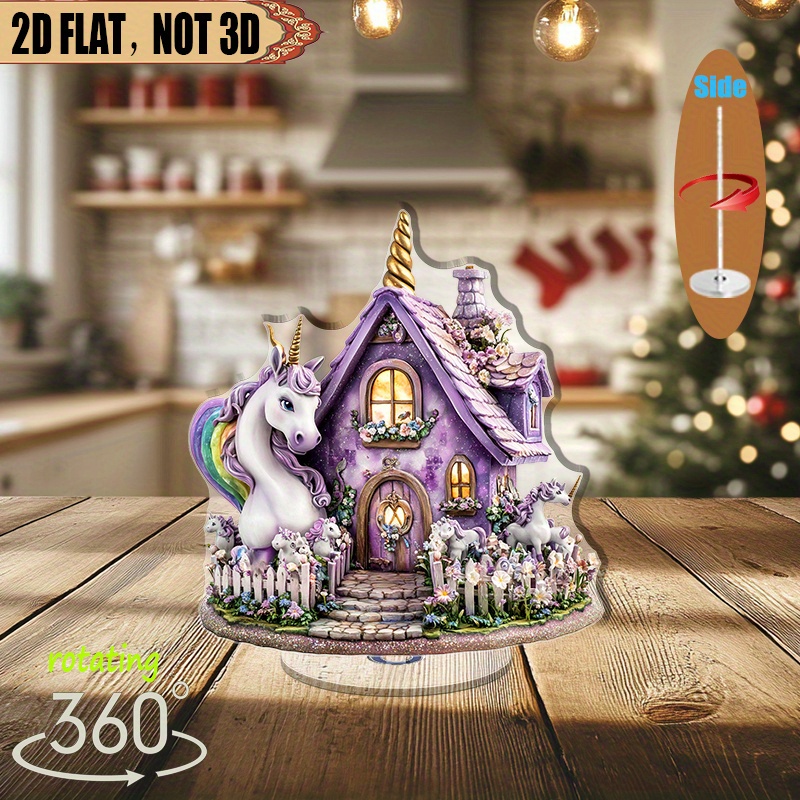 1pc 2d flat Rotating acrylic figurine featuring a whimsical unicorn ...