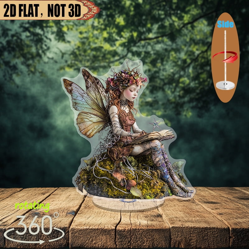 1pc 2d flat Rotating acrylic figurine of a sprite with iridescent wings ...
