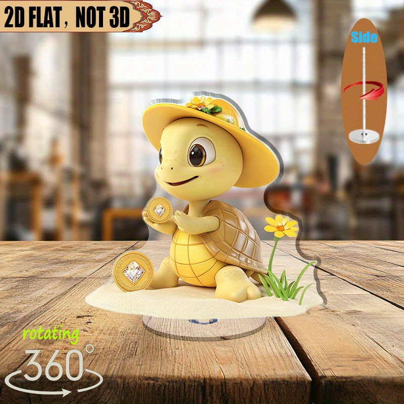 1pc 2d flat Rotating acrylic ornament featuring a cheerful turtle with ...