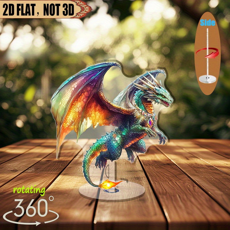 1pc 2d flat Rotating acrylic ornament featuring a majestic dragon with ...