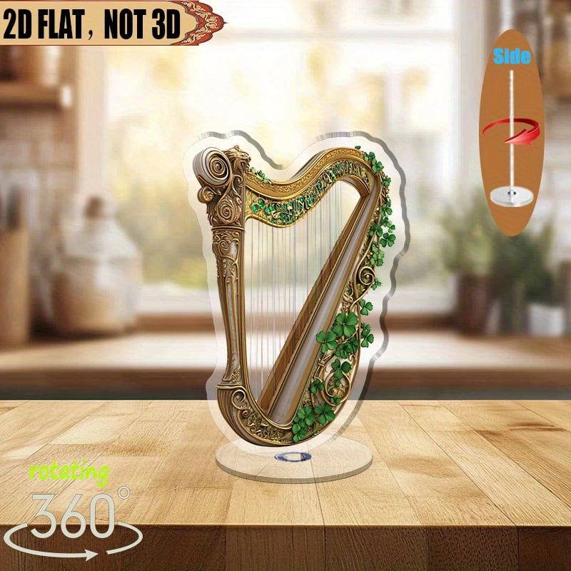 1pc 2d flat Rotating acrylic ornament featuring an ornate golden harp ...