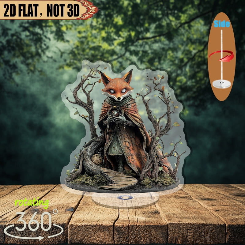 1pc 2d flat Rotating acrylic tabletop display of a clever fox in a ...