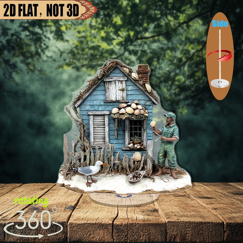 1pc 2d flat Rotating acrylic tabletop display featuring a coastal ...