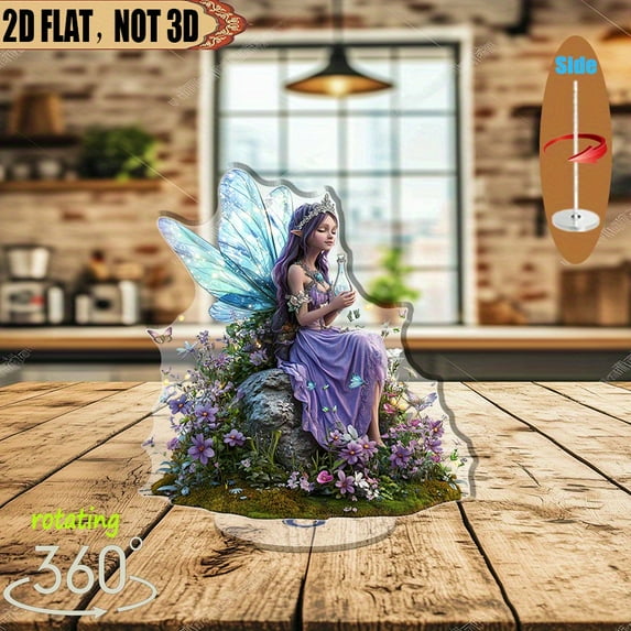 1pc 2d flat Rotating acrylic tabletop display featuring a fairy with ... 1pc 2d flat Rotating acrylic tabletop display featuring a fairy with ...
