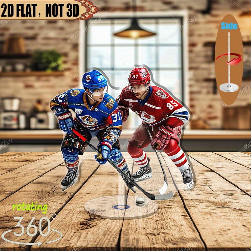 1pc 2d flat Rotating acrylic tabletop display featuring hockey players ...