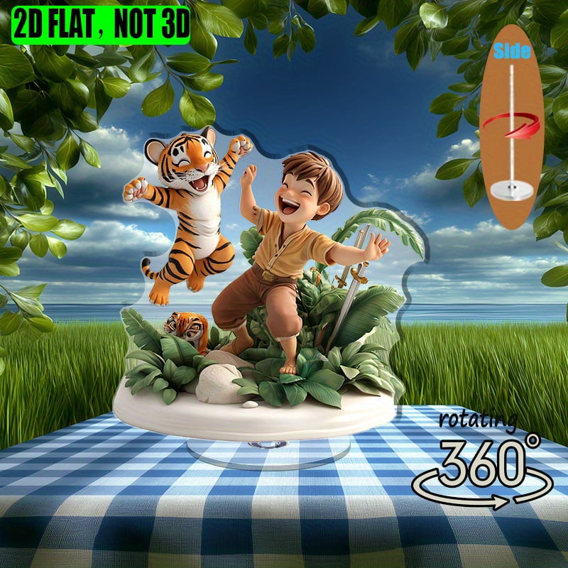 1pc 2d flat Rotating acrylic tabletop display featuring a playful tiger ...