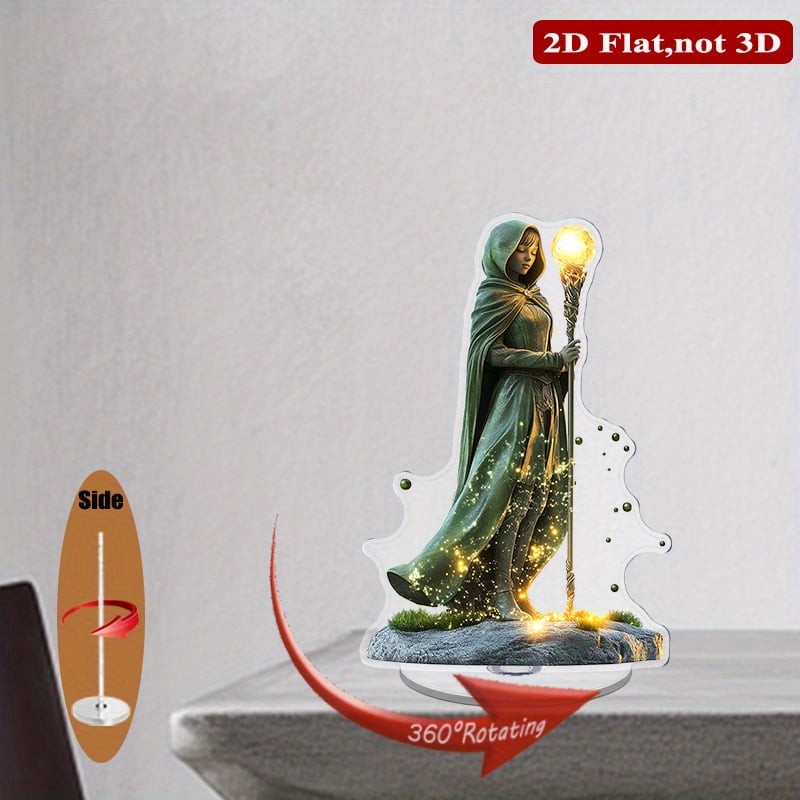 1pc 2d flat Rotating acrylic tabletop display featuring a young woman in a flowing cloak with a ...