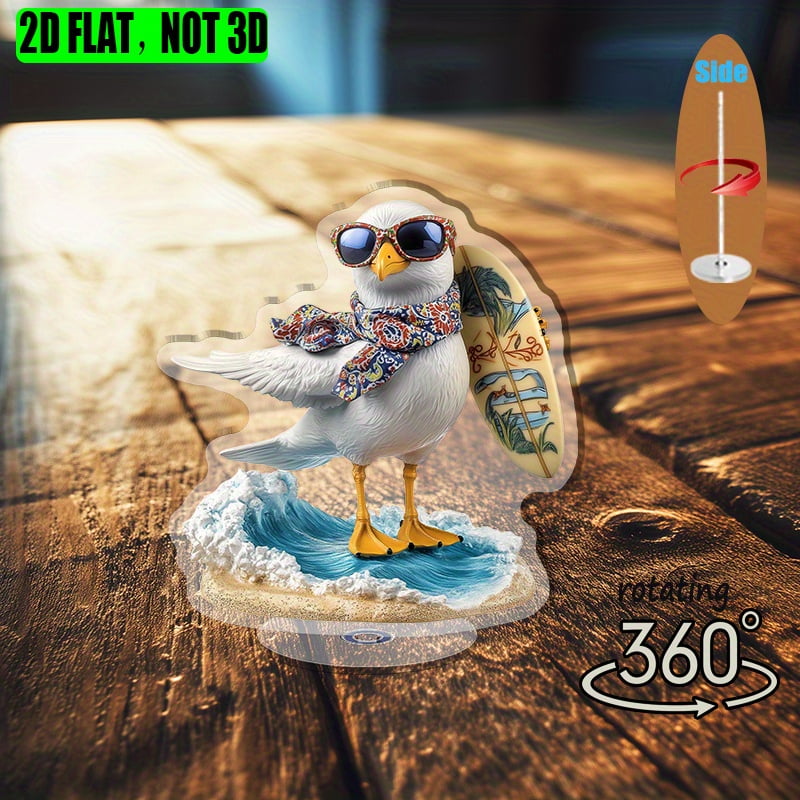 1pc 2d flat Rotating acrylic tabletop display of a lively seagull perfect for office decor beach ...