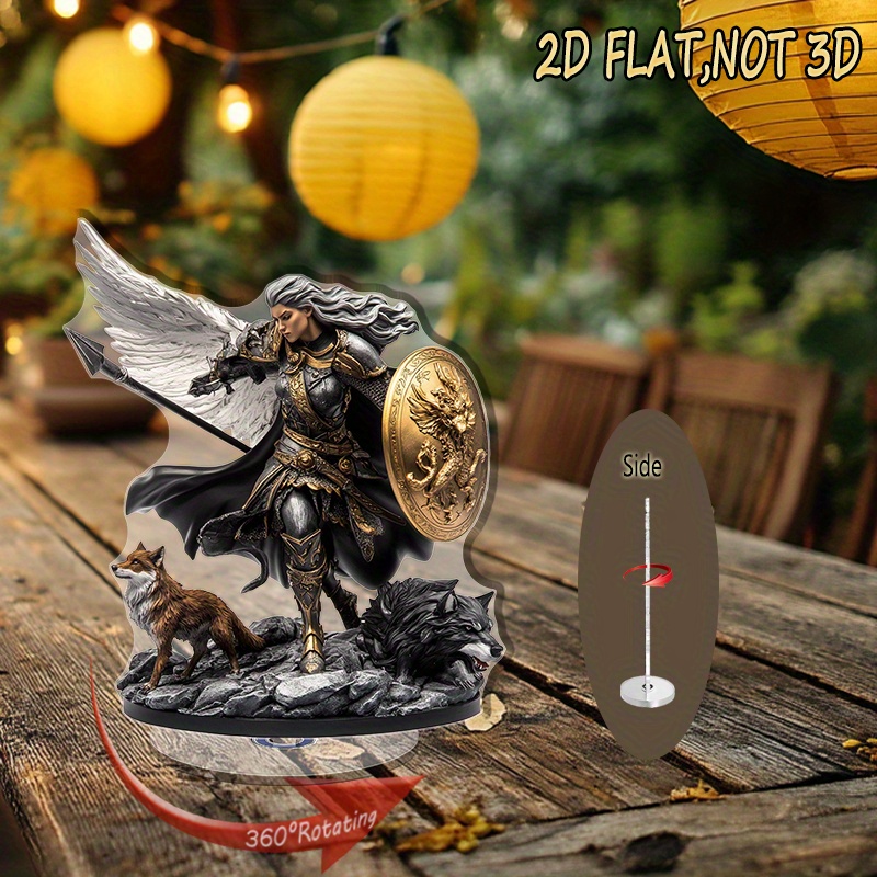 1pc 2d flat Rotating acrylic tabletop figurine featuring a fierce ...