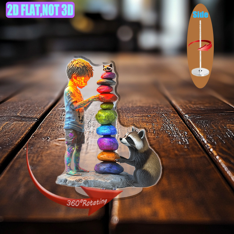 1pc 2d flat Rotating acrylic tabletop figurine featuring a serene scene ...