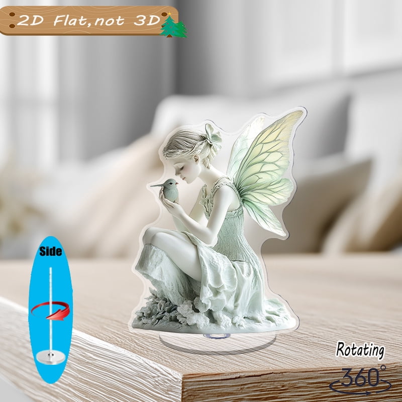 1pc 2d flat Rotating acrylic tabletop ornament featuring a fairy with ...