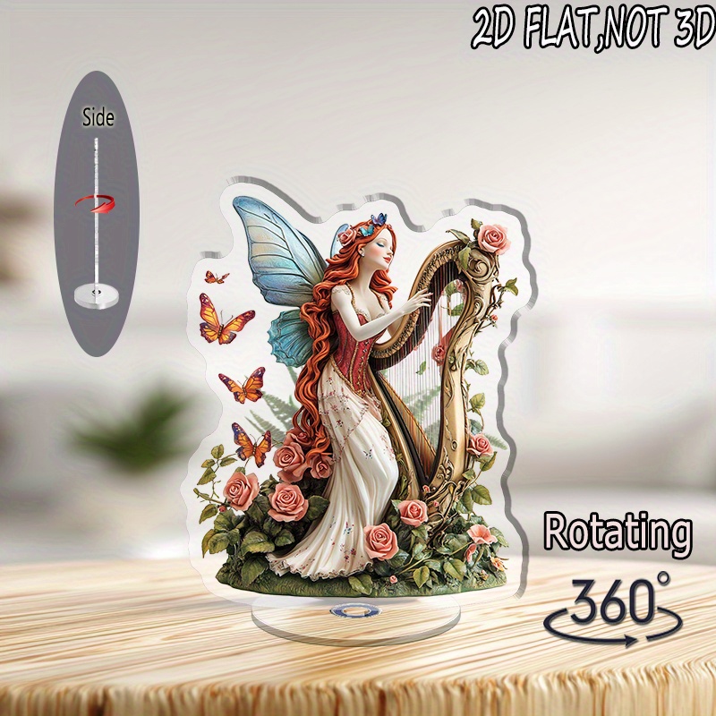 1pc 2d flat Rotating acrylic tabletop ornament featuring a fairy with ...