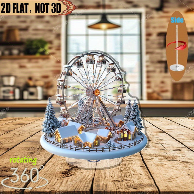 1pc 2d flat Rotating acrylic tabletop ornament featuring a festive ...