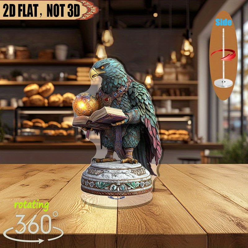 1pc 2d flat Rotating acrylic tabletop ornament featuring a giant eagle with a glowing orb and ...