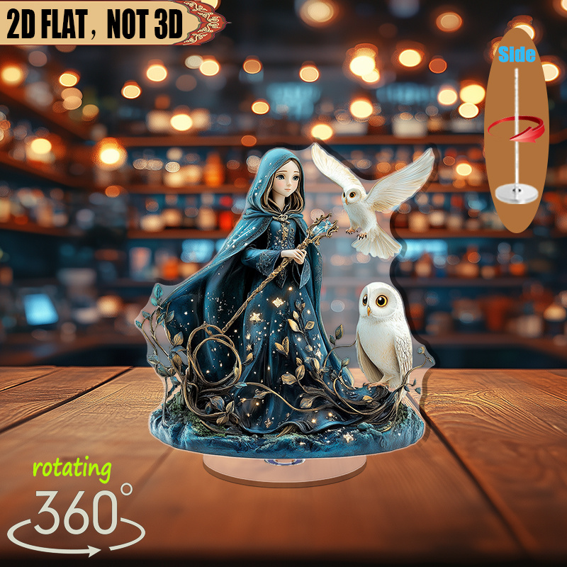 1pc 2d flat Rotating acrylic tabletop ornament featuring a girl in a ...