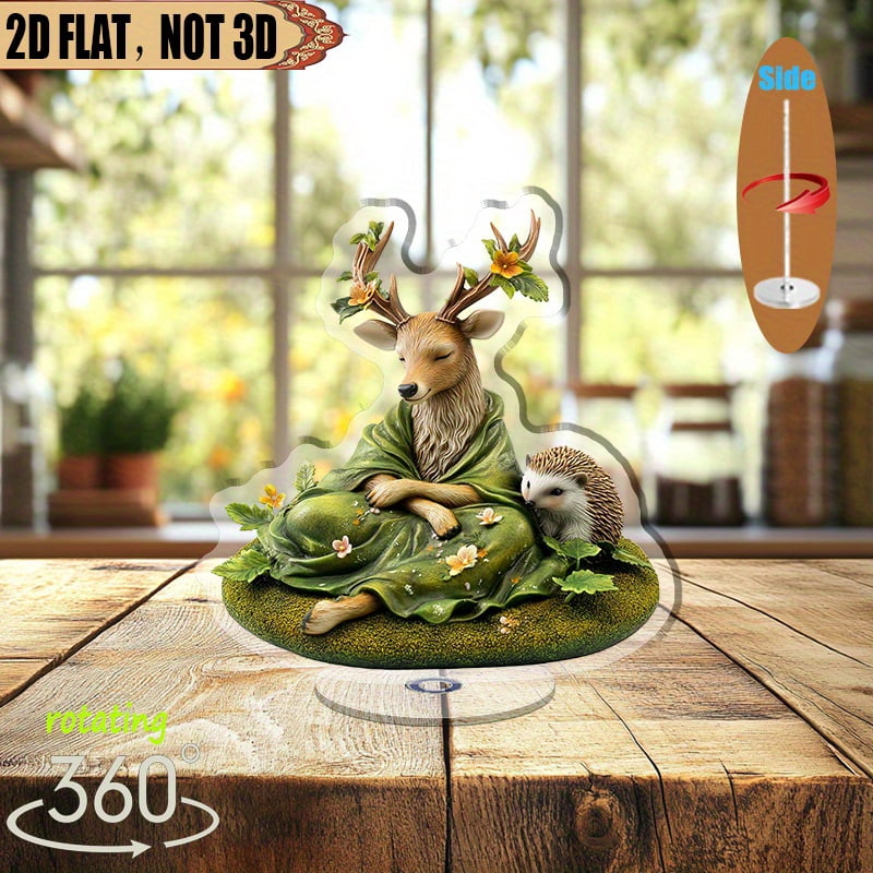 1pc 2d flat Rotating acrylic tabletop ornament showcasing a noble deer ...