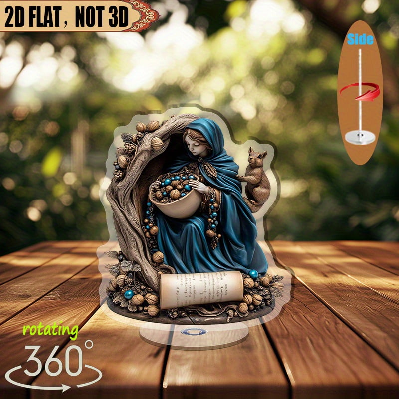 1pc 2d flat Rotating acrylic tabletop piece depicting a figure crafting ...