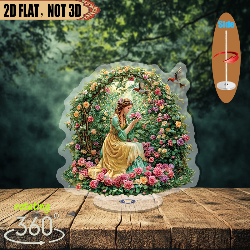 1pc 2d flat Rotating acrylic tabletop piece featuring a woman nurturing ...