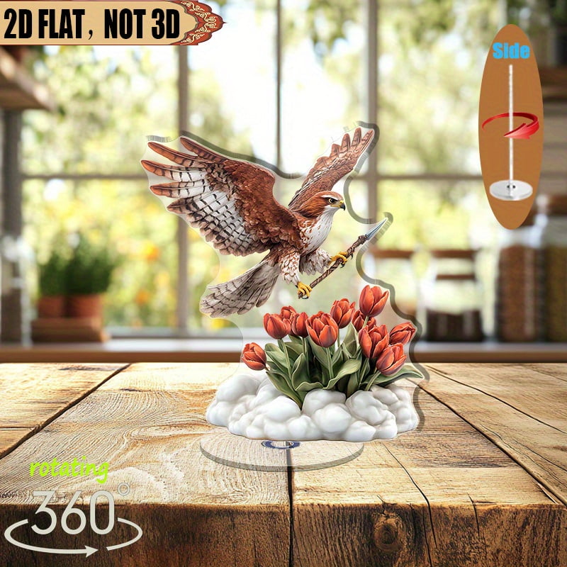 1pc 2d flat Rotating acrylic tabletop piece featuring an elegant hawk ...