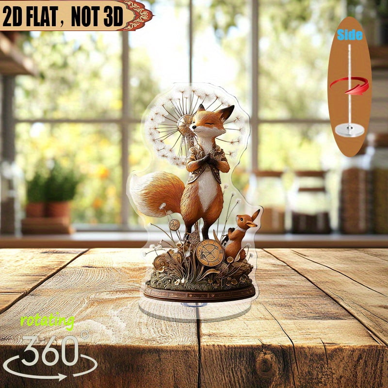 1pc 2d flat Rotating acrylic tabletop piece featuring a clever fox ...