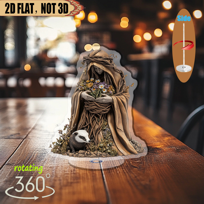 1pc 2d flat Rotating acrylic tabletop piece featuring a cloaked being ...