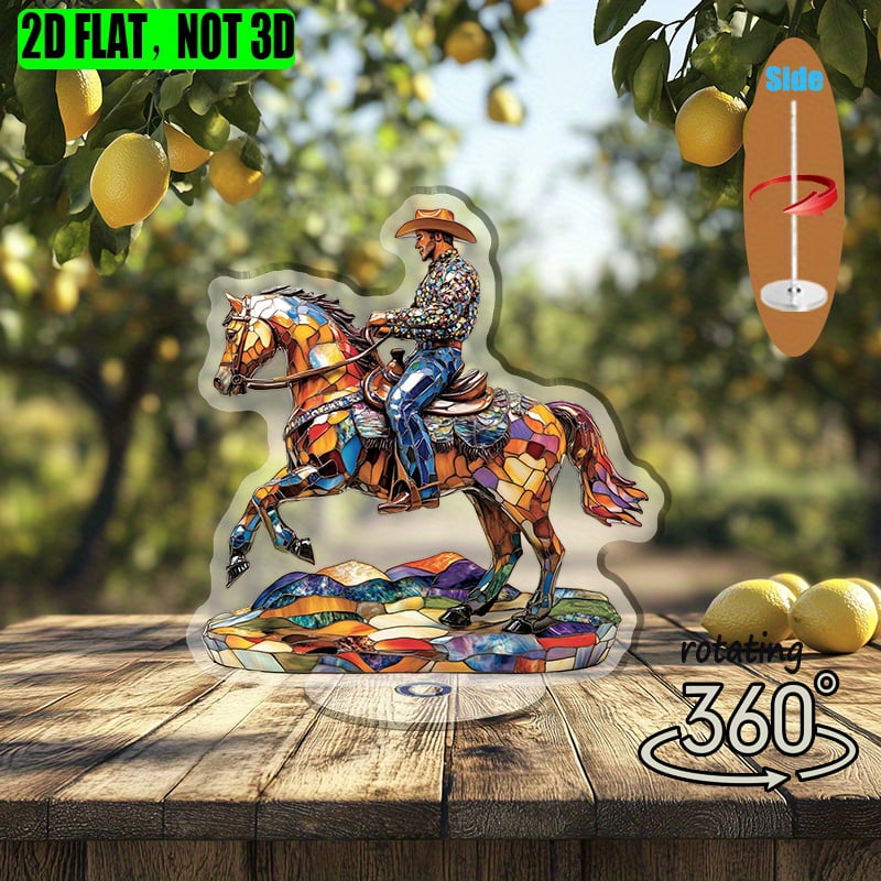 1pc 2d flat Rotating acrylic tabletop piece featuring a cowboy on a ...
