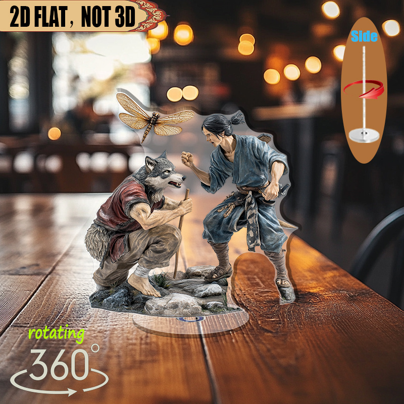 1pc 2d flat Rotating acrylic tabletop piece featuring a fierce wolf ...