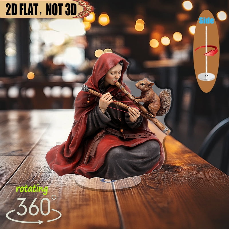 1pc 2d flat Rotating acrylic tabletop piece featuring a woman in a red ...
