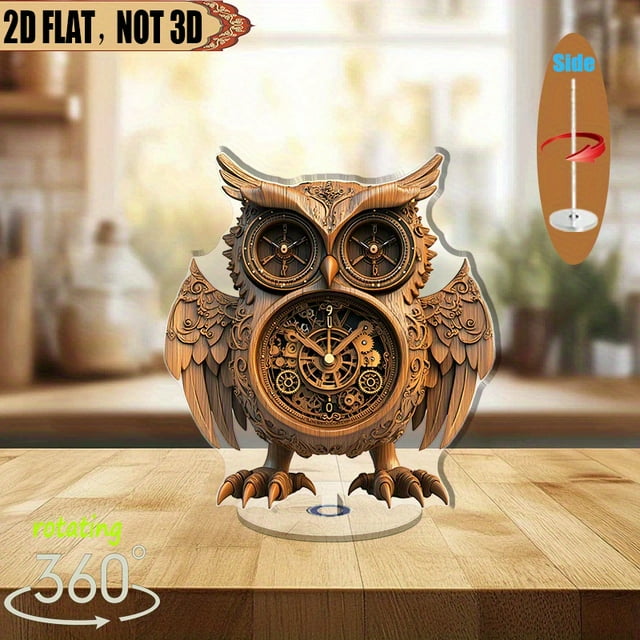 1pc 2d flat Rotating acrylic tabletop sculpture featuring owl with ... 1pc 2d flat Rotating acrylic tabletop sculpture featuring owl with ...
