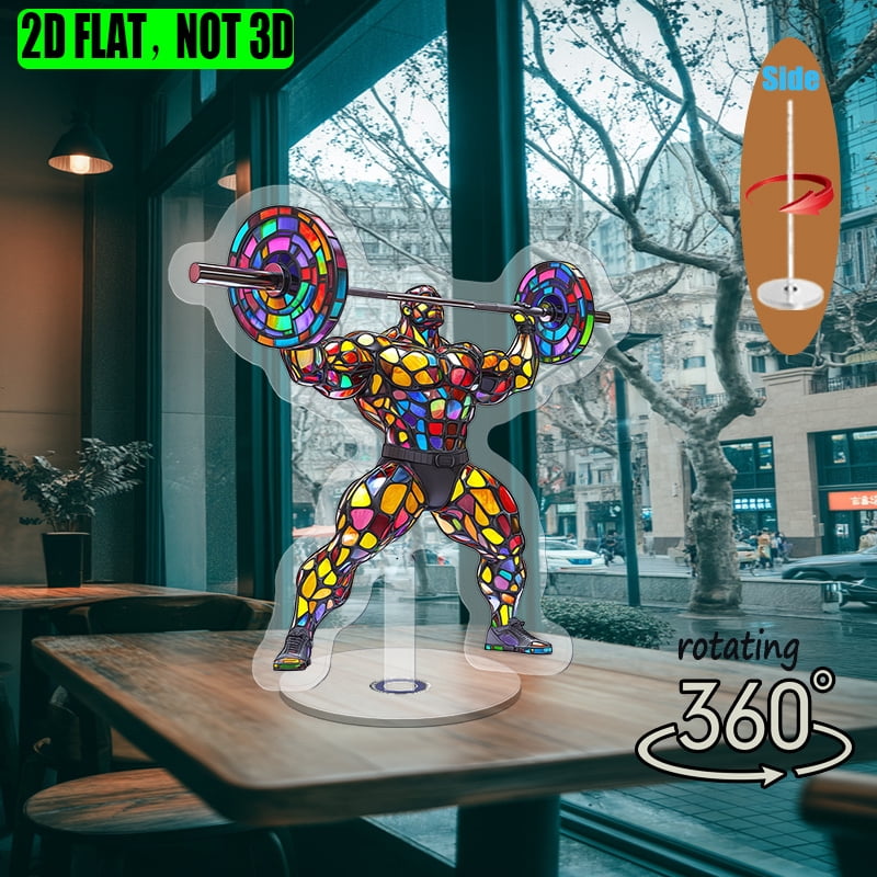 1pc 2d flat Spinning acrylic desktop display featuring a muscular ...