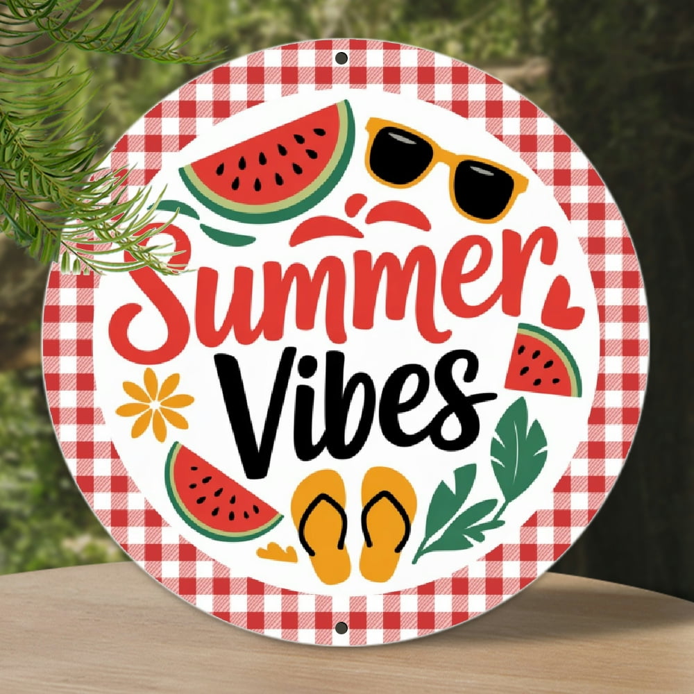 1pc 2d flat Summer Vibes Metal Sign Round Shaped Aluminum Sign, 8x8 ...